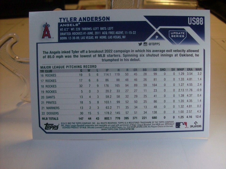 2023 Topps Update Baseball #US88 - Tyler Anderson - Los Angeles Angels ...