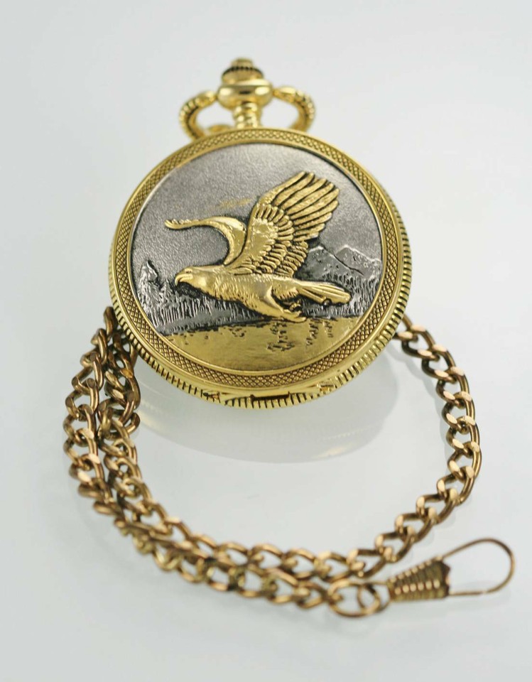 Phillip Crowe Watch Mens White Stainless Silver Gold Flip Eagle Quartz ...