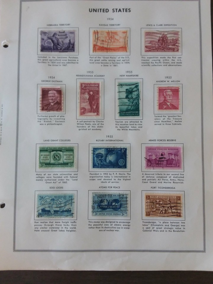 H.E.HARRIS STAMP ALBUM PAGES 1954, 13 STAMPS MNH,OG, 41 USED, ESTATE ...