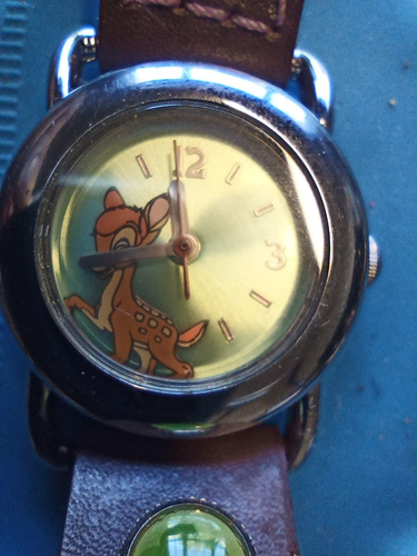Disney Bambi Watch Round Light Green Dial Brown Leather Strap Band ...