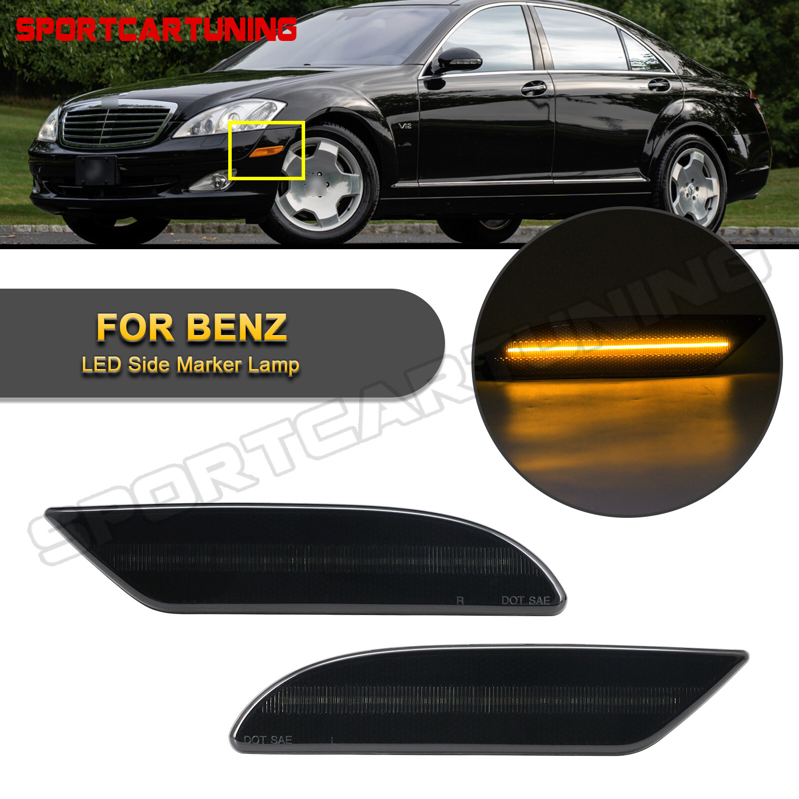 Smoked LED Bumper Side Marker Lights For 2007-2009 Mercedes Benz W221 ...