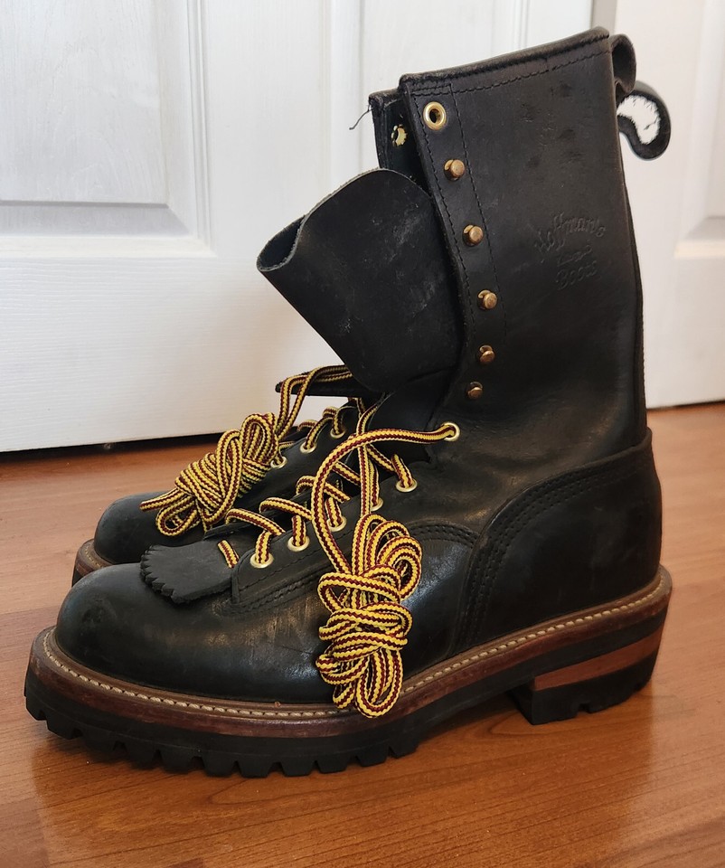 Hoffman Men's 10" Steel Shank Lineman Climbing Boots 192 Black Leather ...