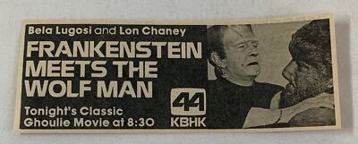 1980 KBHK tv ad~ horror movie FRANKENSTEIN MEETS THE WOLF MAN Bela ...