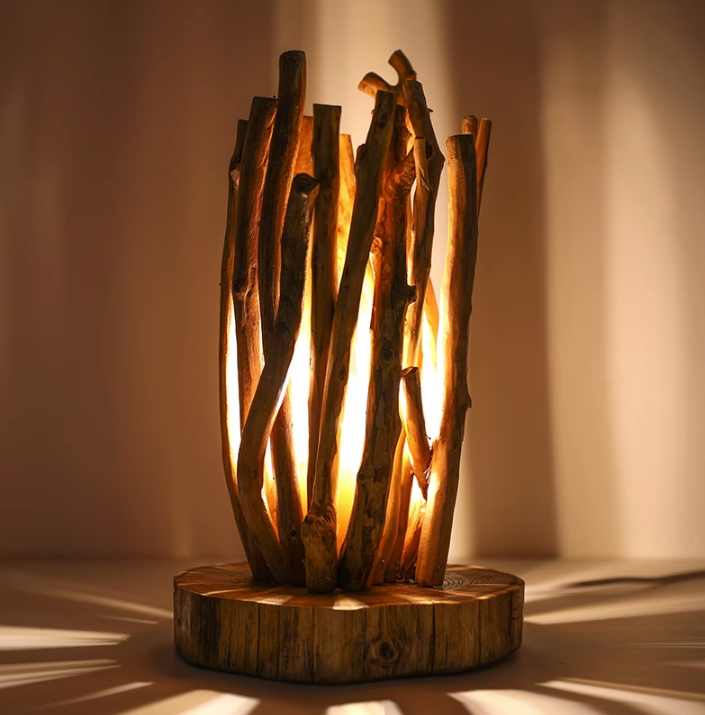 Solid Wooden Base Handmade Natural Tree Branches Table Lamp Bedroom ...