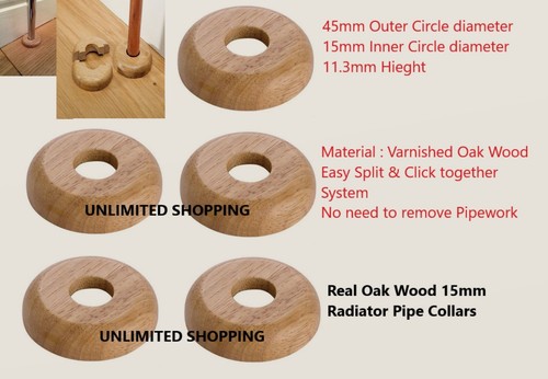 15mm SOLID OAK COLOUR WOODEN WOOD RADIATOR PIPE COLLARS COVER FLOOR UK ...
