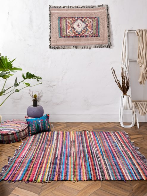 Rag Rug Festival Rugs Multicolour Rainbow Mat Cotton Hand Made ...