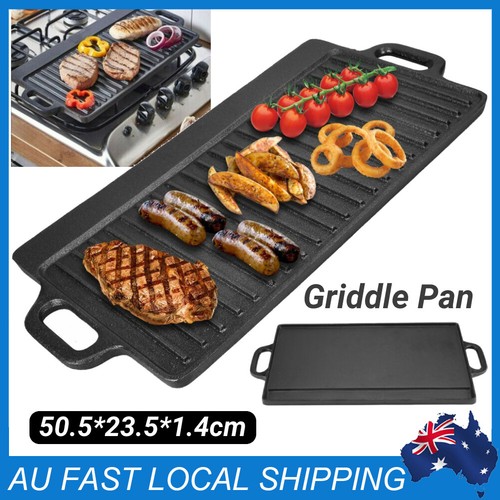 Pans Non-Stick Aluminium BBQ Griddle Plate Grill Pan Reversible Hob ...