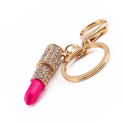 Makeup Lipstick Keyring Rhinestone Purse Bag Charm Pendant Keychain ...