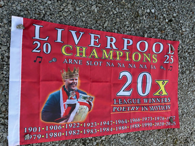 LIVERPOOL CHAMPIONS 2025 "ARNE SLOT" GIANT 5FT X 3FT FLAG 20X | eBay