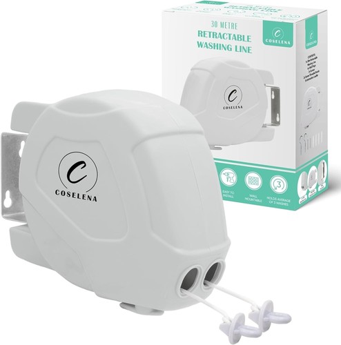 Retractable Clothes Reel Double Washing Line Wall Mounted Outdoor ...