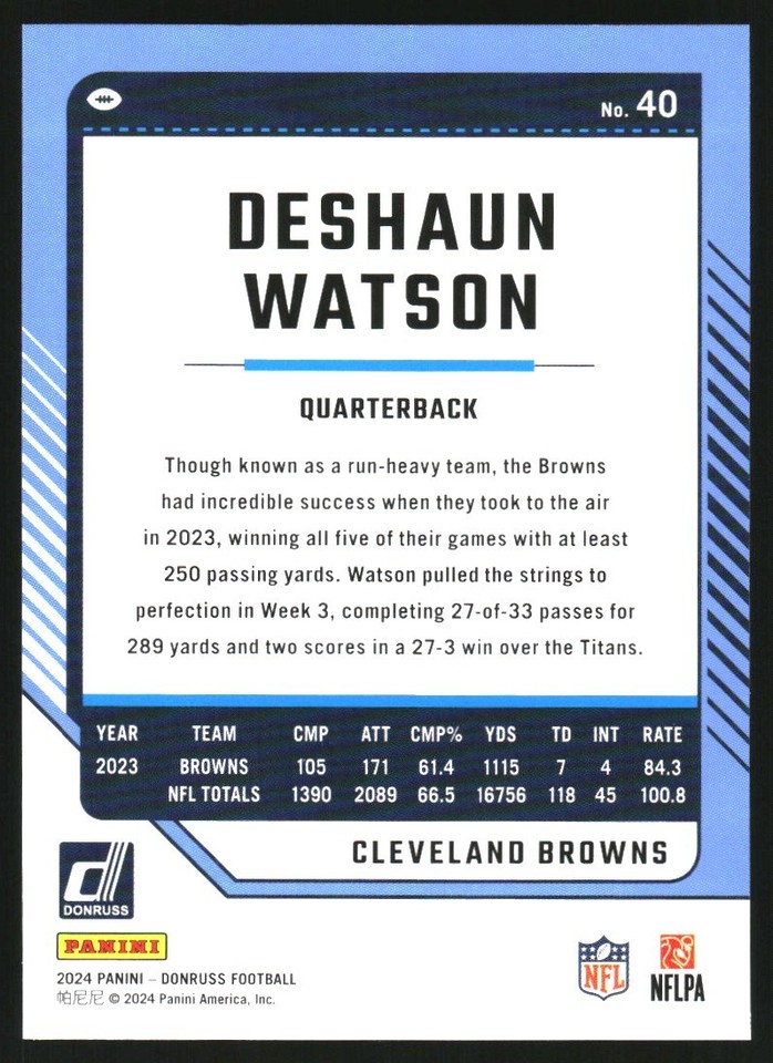2024 Donruss Press Proof Purple #40 Deshaun Watson - FB | eBay