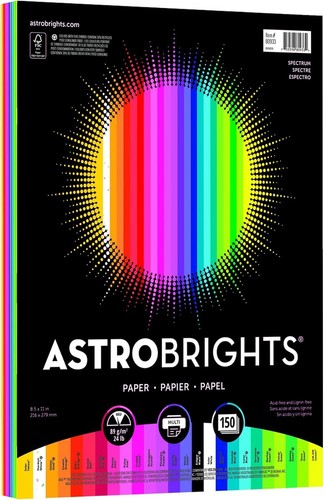 Astrobrights Color Paper, 8.5” x 11”, 24 lb/89 Yellow,Orange,Blue,Green ...