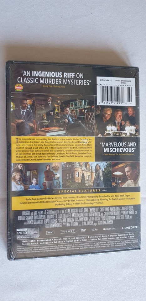 Knives Out Lionsgate DVD 2019 Mystery / Suspense Daniel Craig Rian ...