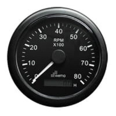 NEW WEMA Analog Tachometer Gauge 8000 RPM w/ Hourmeter 12/24V Black #WM ...