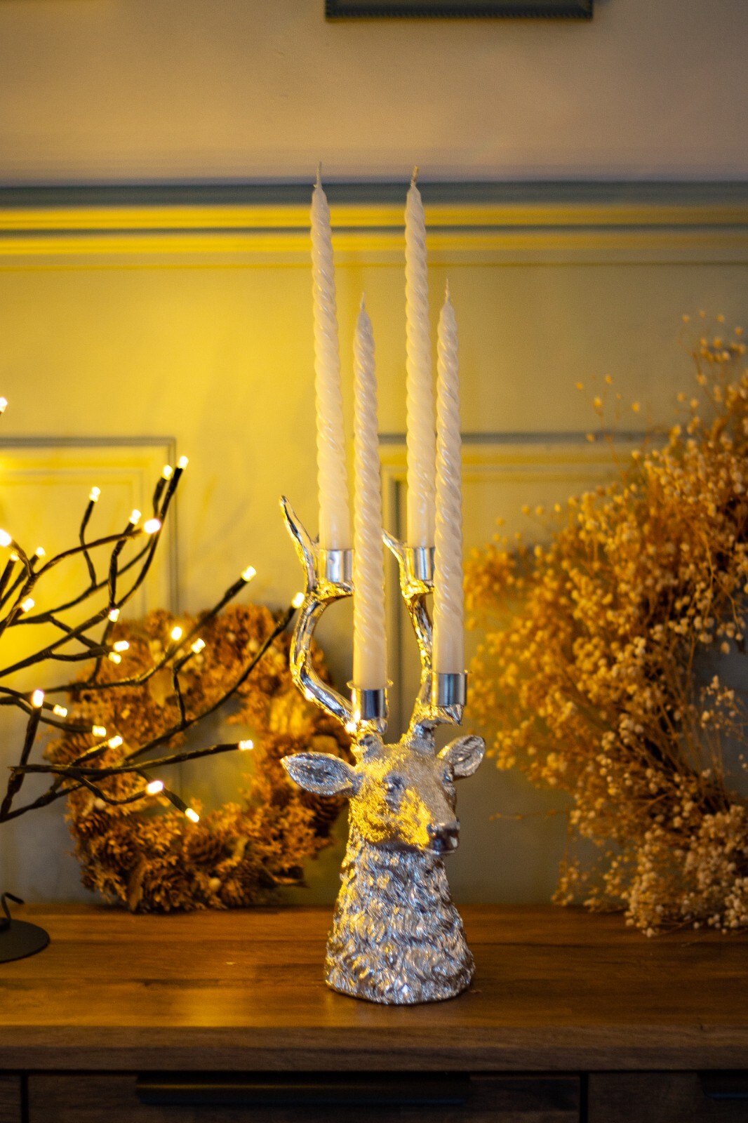 Silver Stag Head 4 Taper Candle Holder Deer Antler Ornamental Home ...