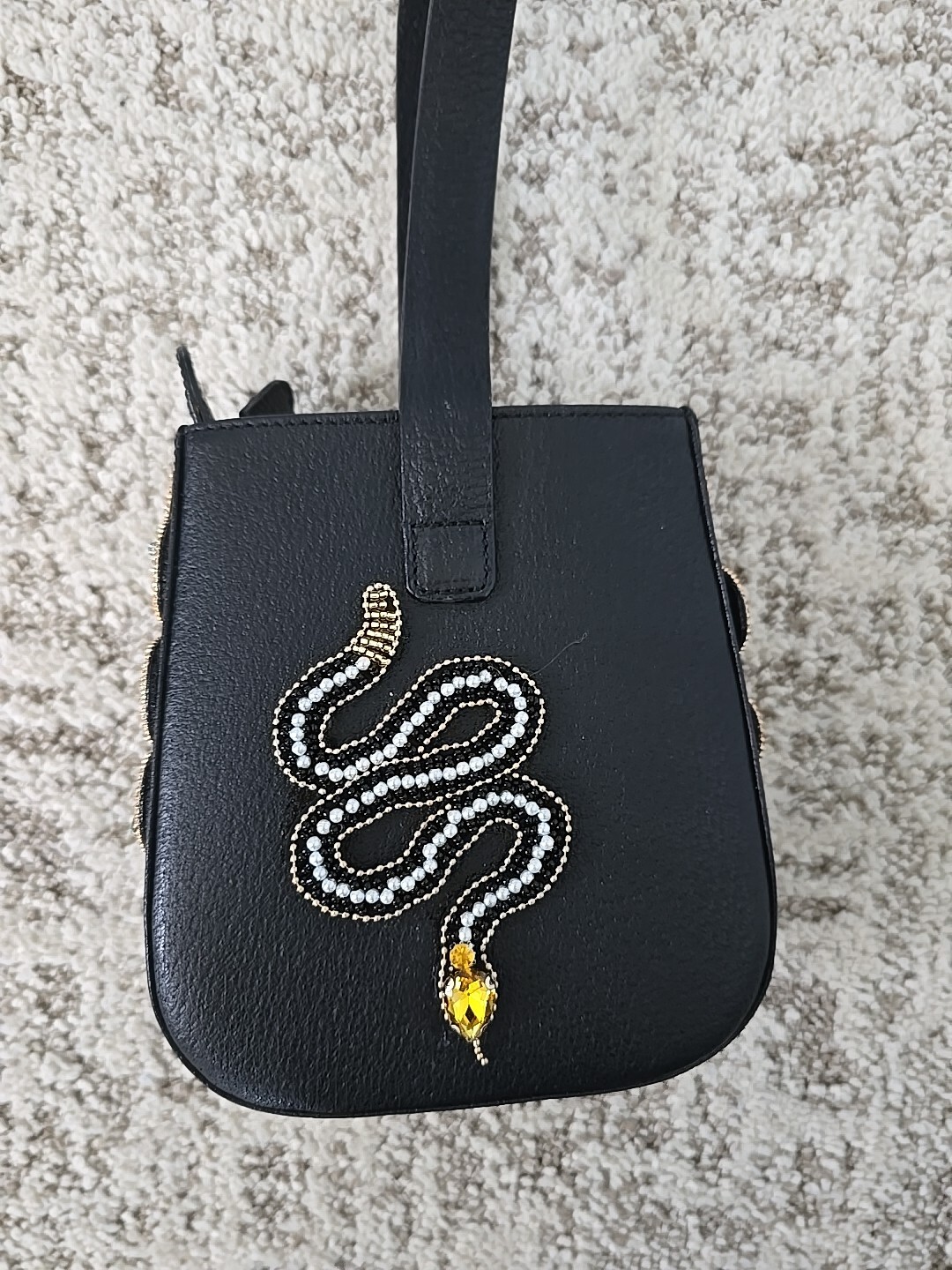 Authentic GUCCI evening Pouch Beaded Snake Black Leat… - Gem