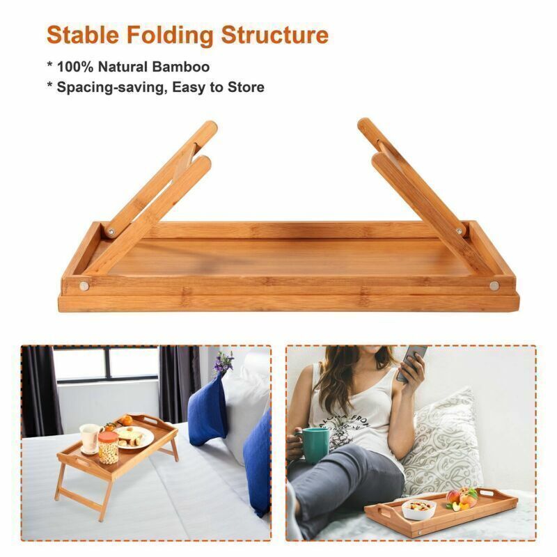 19.7*11.8in Bed Tray Table Breakfast Tray Bamboo Bed Table Snack Tray ...