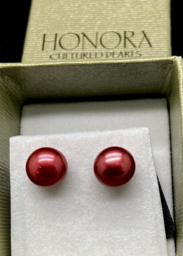Honora STERLING SILVER COPPER COLOR PEARL STUD EARRINGS 9MM NEW IN BOX ...