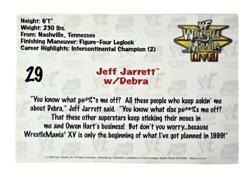 WWE JEFF JARRETT AND DEBRA WRESTLEMANIA LIVE 4X6 WRESTLING PHOTOCARD ...