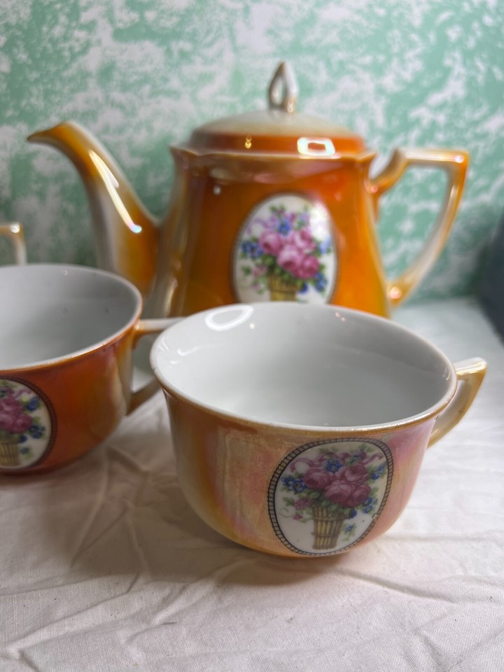 Antique Eleanor of Germany Orange Lusterware Tea Set 5 pc | eBay