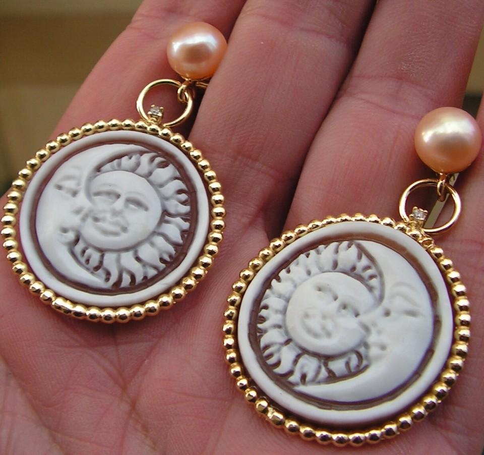 Vintage Sterling Sun & Moon Dangle Earrings Shell Cameo Made in Italy ...