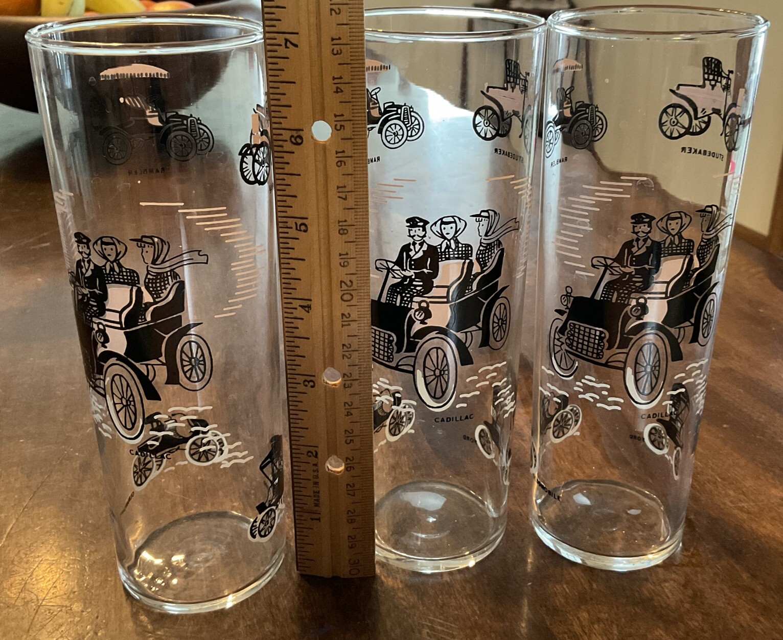 Vintage Set Of 3 Auto Pink FORD Rambler STUDEBAKER Cadillac Libbey Car ...