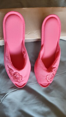 Vintage SEARS HOT Pink w/ Rose Slide Scuff Slippers Medium (7-8) Made ...