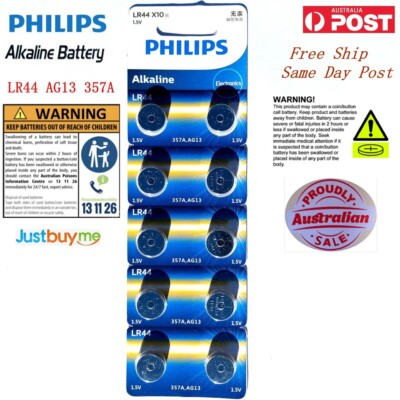 PHILIPS LR44 AG13 357A Button Cell Alkaline Battery Sydney Stock 2x 4x ...