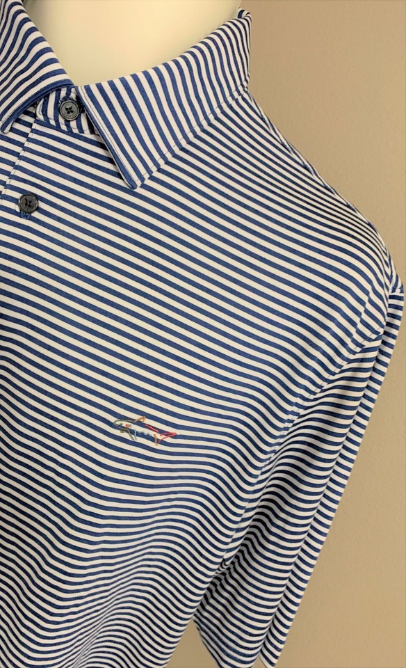 GREG NORMAN Play Dry Mens GOLF SHIRT L Polo Golfing Shark LARGE Stripe ...
