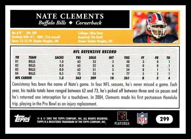 2005 Topps - #299 Nate Clements for sale online | eBay