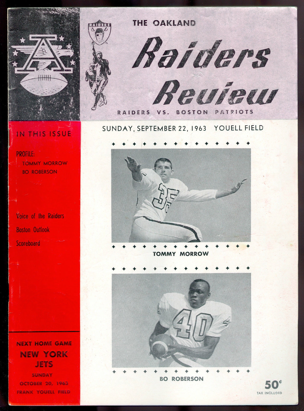 1963 Oakland Raiders Vs Boston Patriots Football Game Program Pats New ...