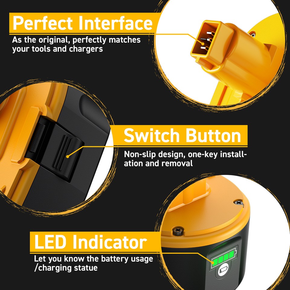 1-2X For Dewalt 18V 6.5AH DC9096,DC9098 Black LI-ION Battery/ Charger ...