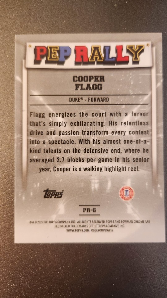 Cooper Flagg PEP RALLY 2024-25 Bowman Chrome University Basketball #PR ...