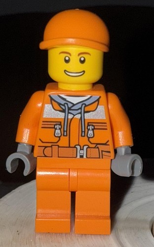 LEGO City Construction Worker Minifigure Orange Cap Safety Vest Genuine ...