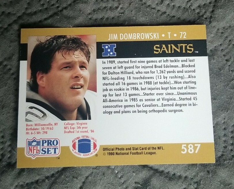 1990 Pro Set Football Card #587 Jim Dombrowski Rookie - New Orleans ...