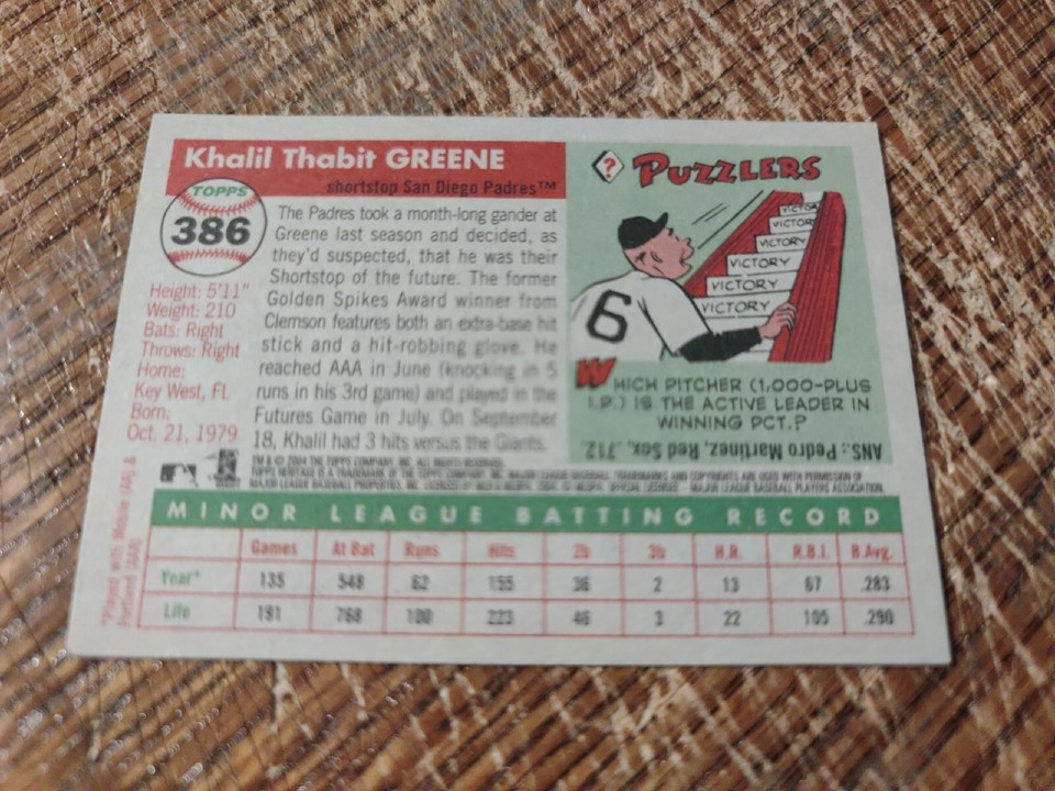 Khalil Greene Autographed 2004 Topps Heritage Signed Baseball Card #386 ...