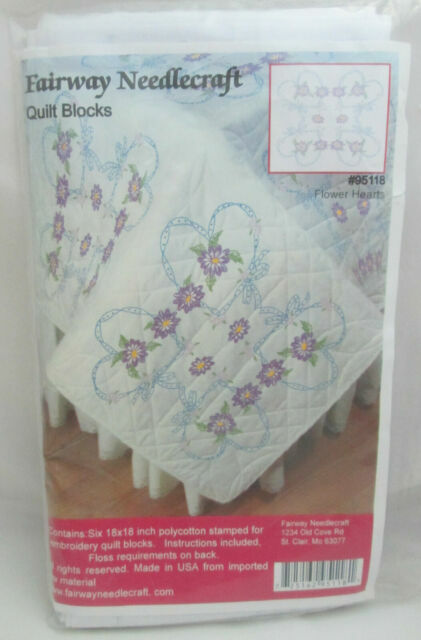 6 Quilt Blocks to Embroider Fairway Needlecraft Flower Hearts for sale ...