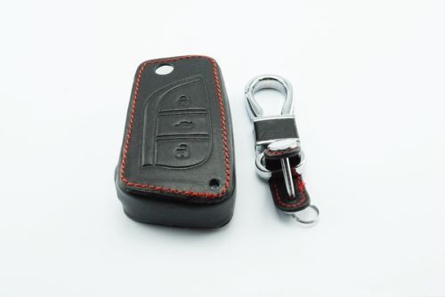TOYOTA HILUX 2015-17 KEY REMOTE COVER BLACK LEATHER RED THREAD KEY ...