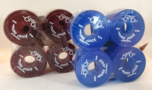 8 VINTAGE *SIMS PURE JUICE* 66mm BLUE & Burgundy SKATEBOARD WHEELS ...