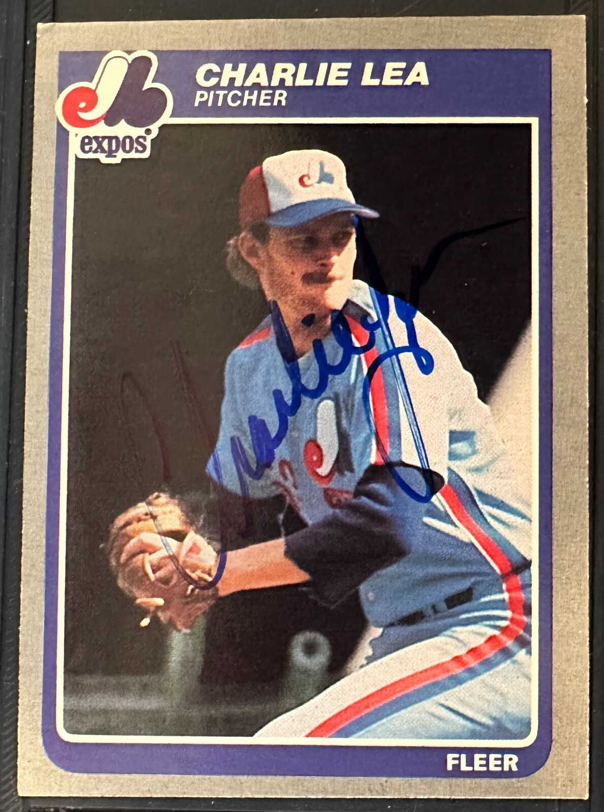 1985 FLEER CHARLIE LEA MONTREAL EXPOS ON CARD AUTOGRAPH SIGNED CARD ...