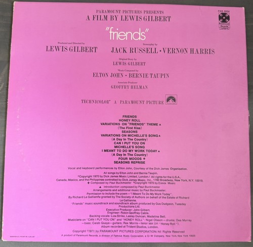 True 1971 Elton John Friends Soundtrack Paramount Records LP VG Vinyl ...