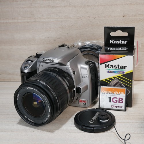 Canon Rebel XT Silver DSLR Camera W 18-55mm lens *TESTED* Shutter 9,052 ...