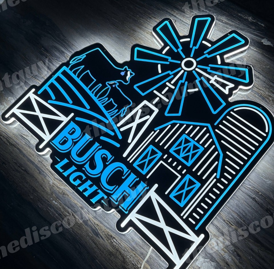 FARM BUSCH LIGHT BARN COW WINDMILL RANCH AGRICULTURE BLUE LED NEON BEER ...