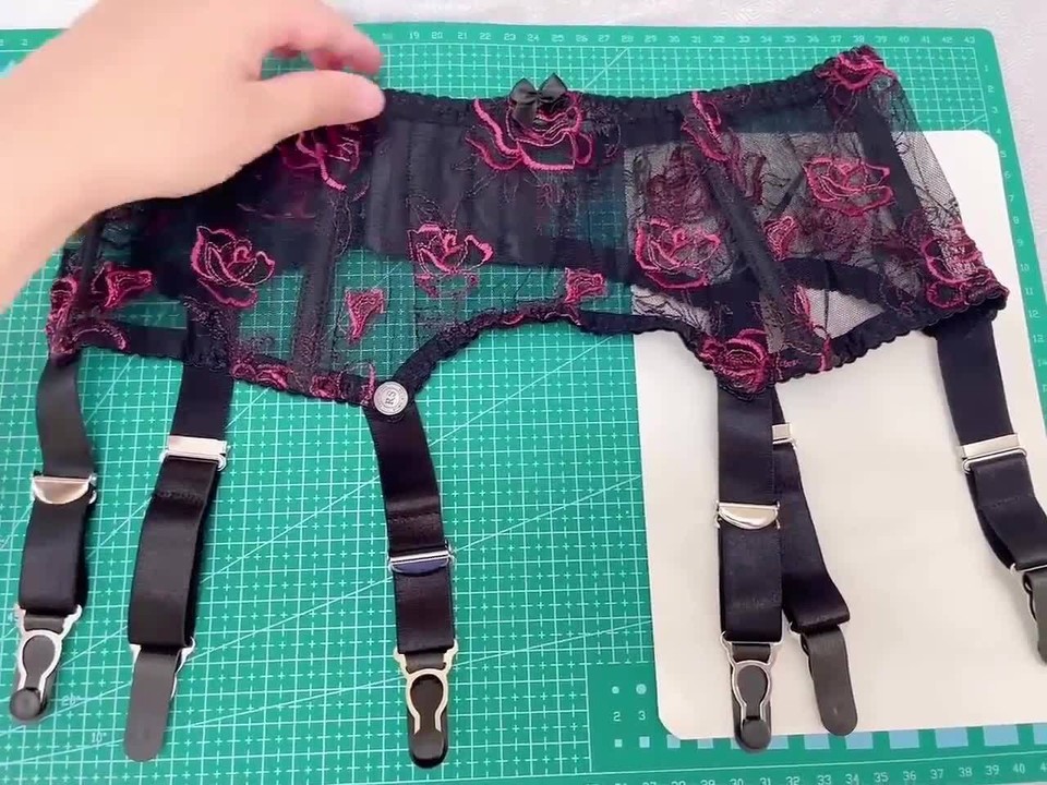 Exquisite Embroidered Floral Lace 6 Straps Garter Belt for Thigh-high ...