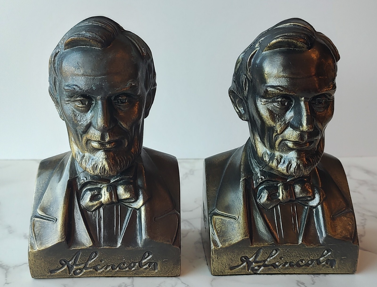 Vintage Bookend Pair Lincoln Bust Cast Bronze Metal Abe Bookends 6 ...
