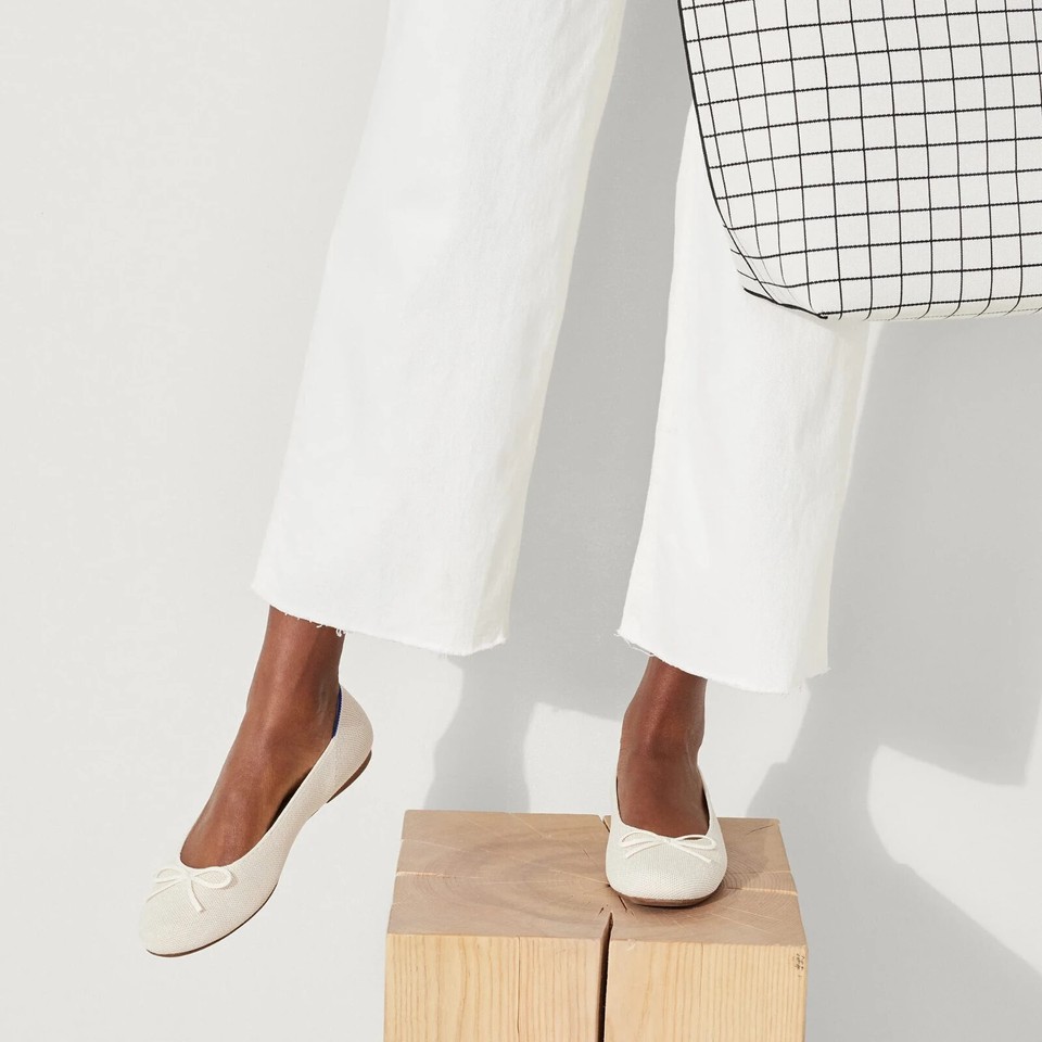 NEW ROTHYS The Ballet Flat in Gardenia CASUAL SHOES BOW IVORY WHITE ...