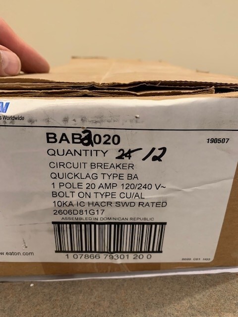 Eaton BAB2020 Cutler Hammer 2-Pole Circuit Breaker - Black for sale ...