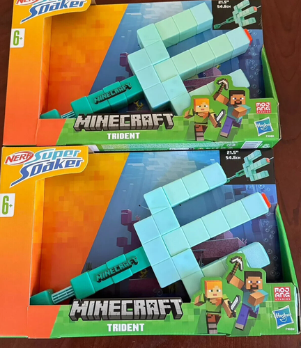 Lot of 2 Nerf Super Soaker Minecraft Trident Water Blasters Pull Back ...
