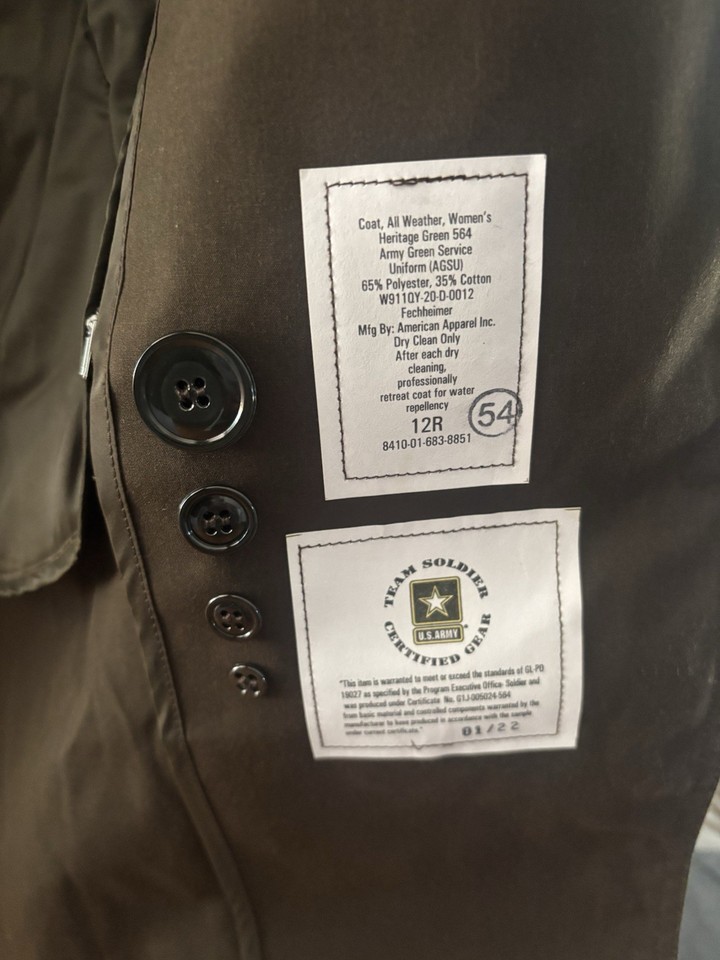 Women’s Army AGSU Overcoat 12 Regular Trench Coat | eBay UK