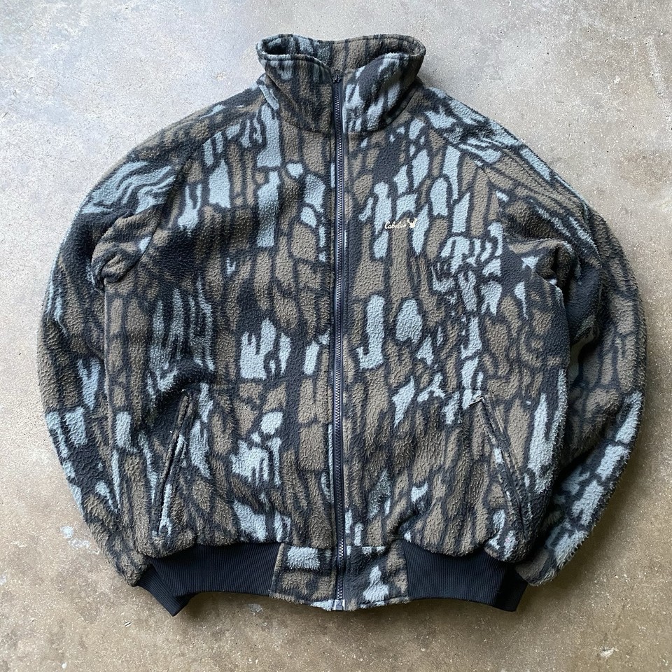 VTG CABELAS Berber Fleece Windshear Full Zip Jacket Outfitter Camo ...